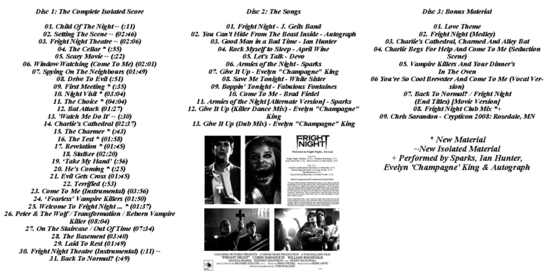 Brad Fiedel - Fright Night - Original Soundtrack (FINAL CUT: COMPLETE ...